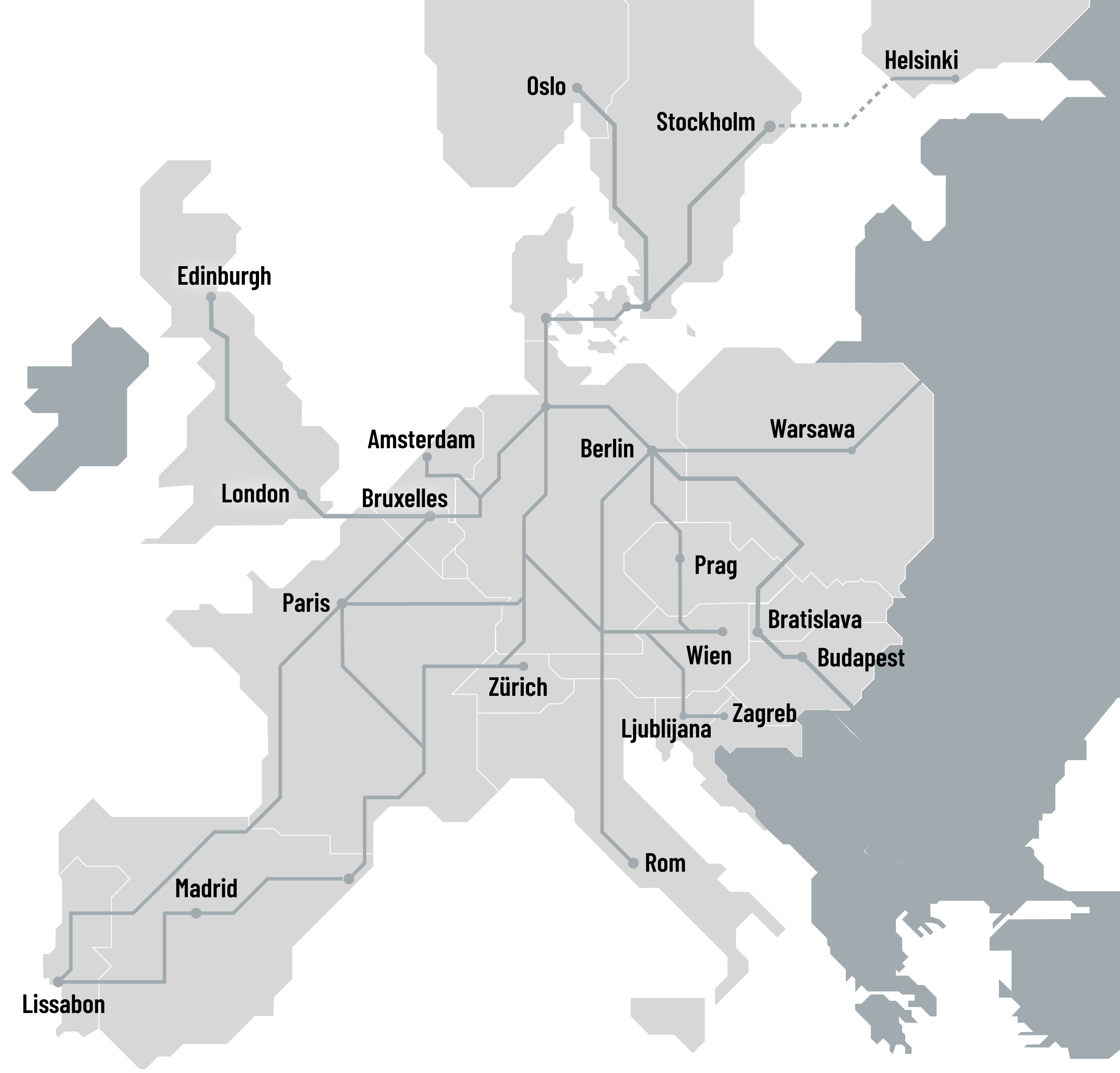 Stationer - Med tog fra Danmark til udlandet